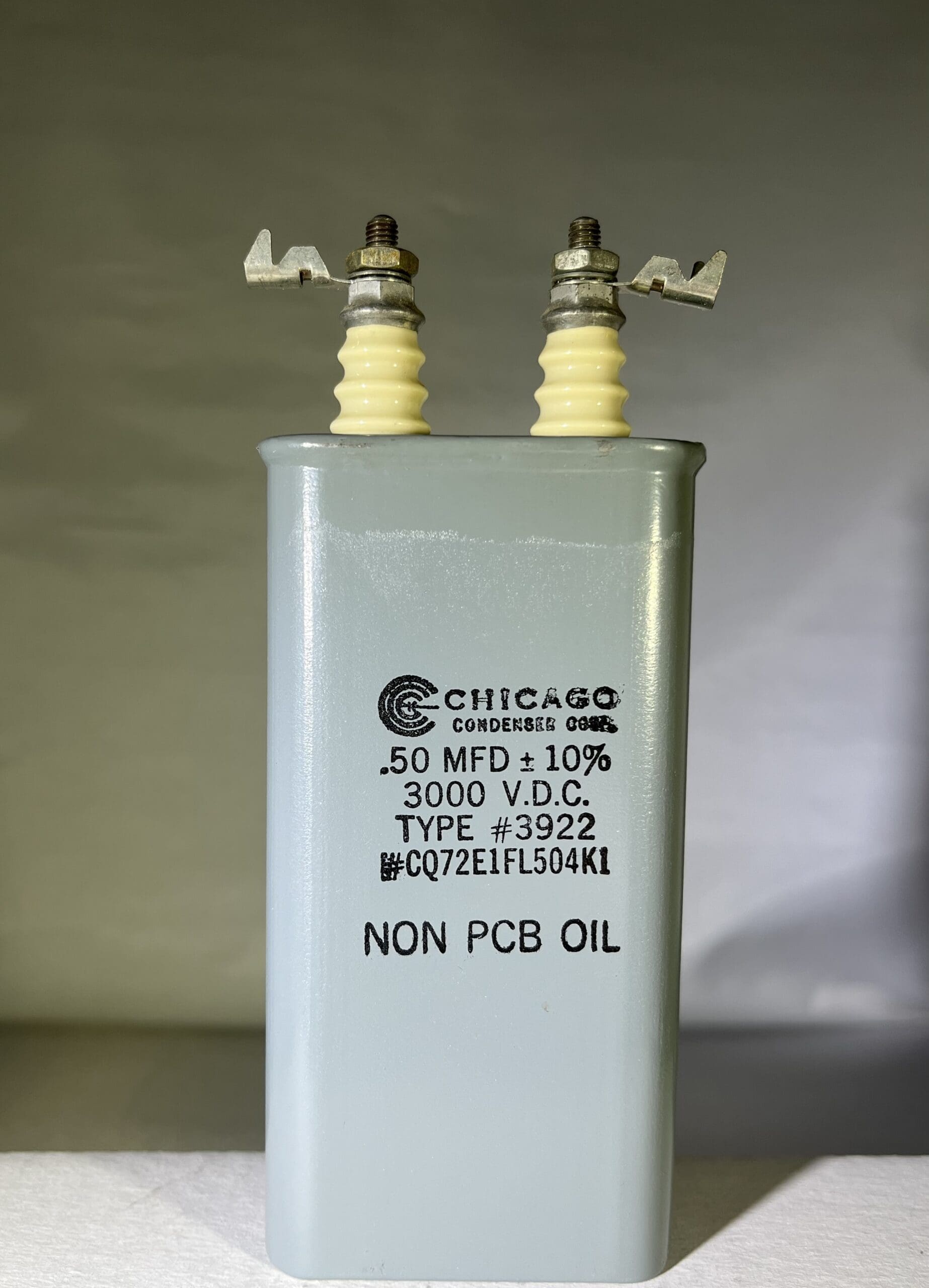 CQ72E1FL504K1 High Voltage Capacitor .50 MFD 3000 VDC P/N 3922 Chicago ...