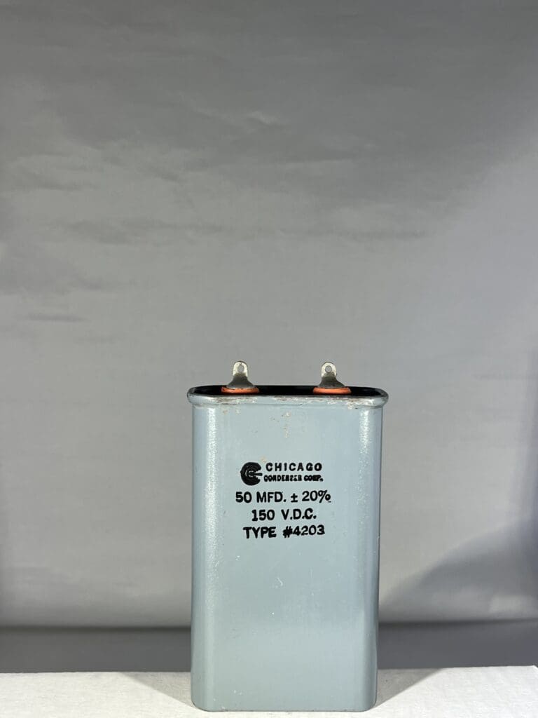 High Voltage Capacitor 50 MFD 150 VDC P/N 4203 Chicago Condenser Corp ...