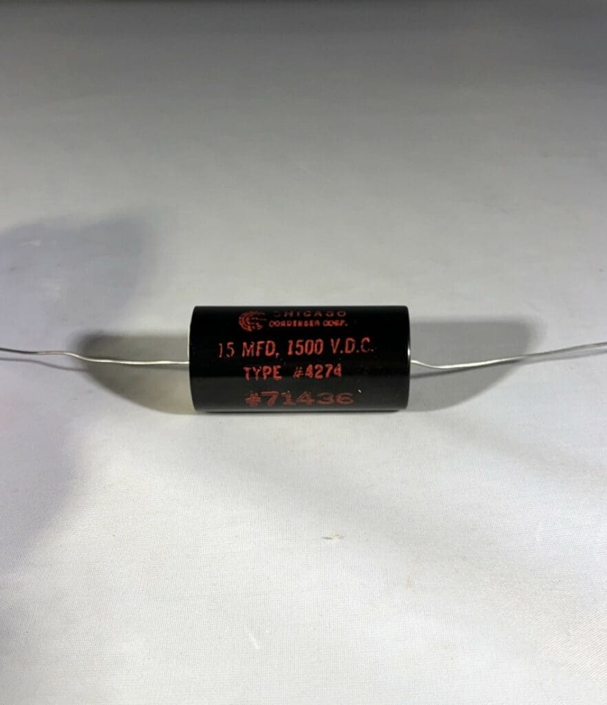 High Voltage Capacitor 15 MFD 1500 VDC P/N 4274 Chicago Condenser Corp - Capacitor Industries