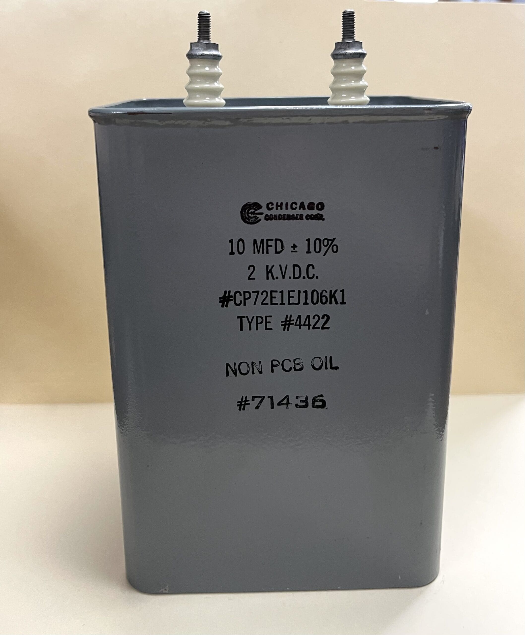 CP72E1EJ106K1 High Voltage Capacitor 10 MFD 2000 VDC P/N 4422 Chicago ...
