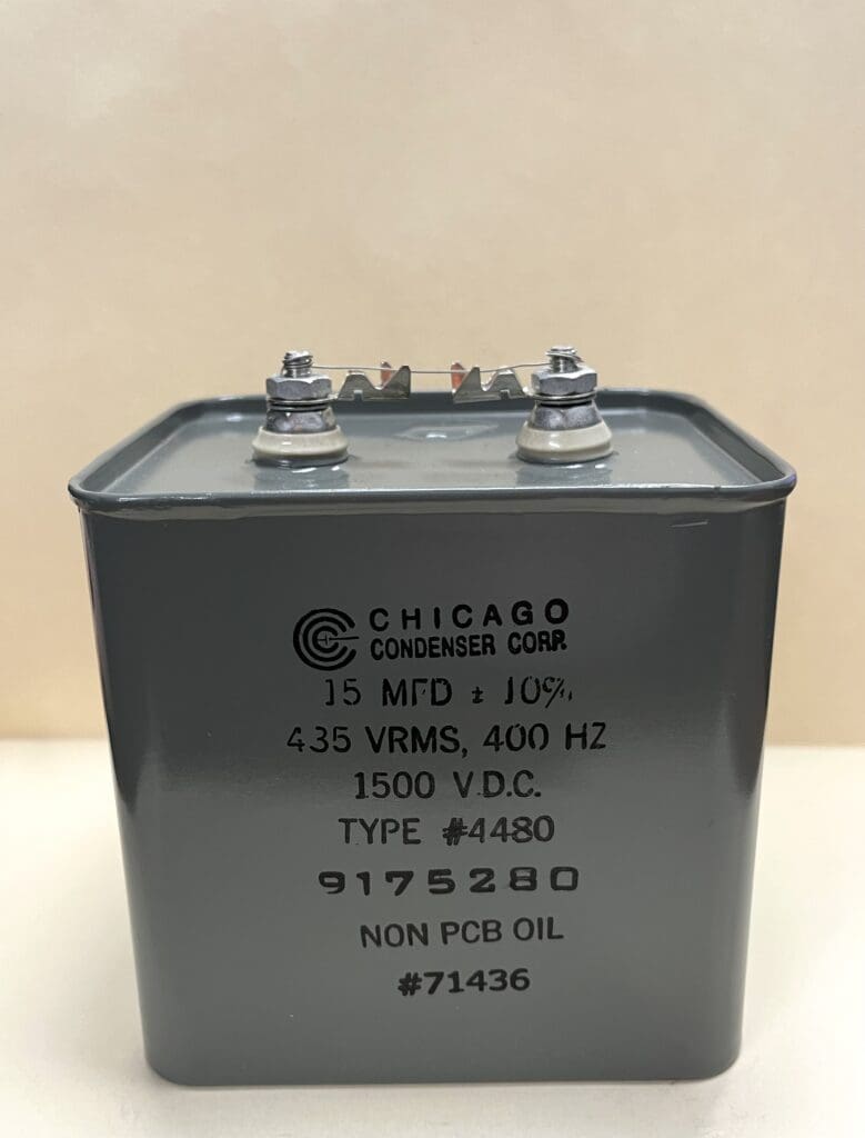 9175280 High Voltage Capacitor 15 MFD 1500 VDC 400 HZ P/N 4480 Chicago ...
