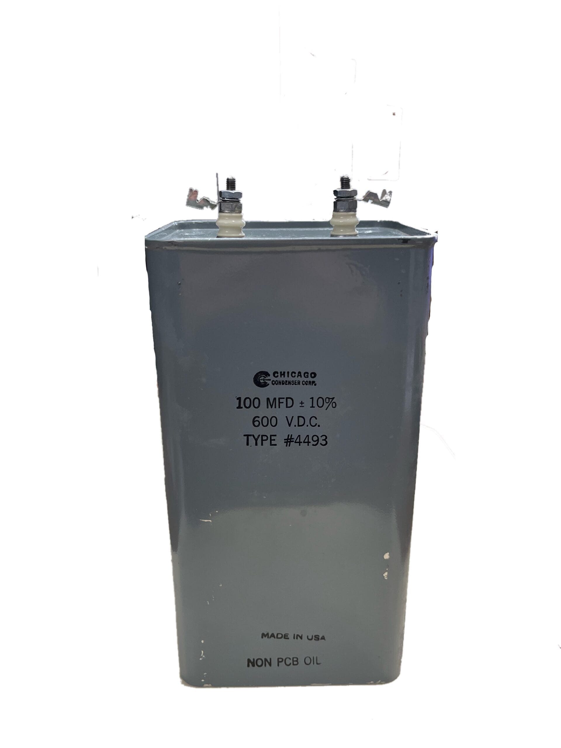 High Voltage Capacitor 100 MFD 600 VDC P/N 4493 Chicago Condenser Corp ...